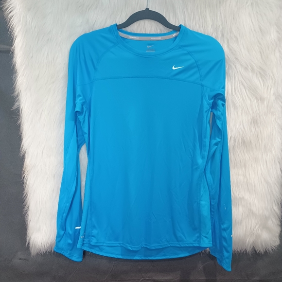 Nike | Tops | Nike Running Blue Long Sleeve Athletic Shirt Size L ...